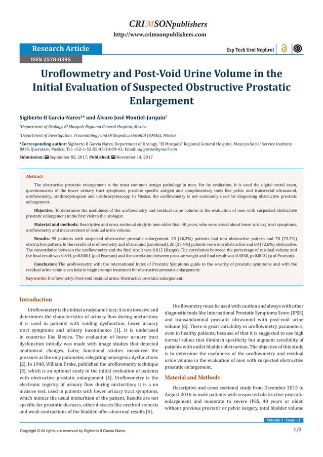 Crimson Publishers-Uroflowmetry and Post-Void Urine Volume in the ...
