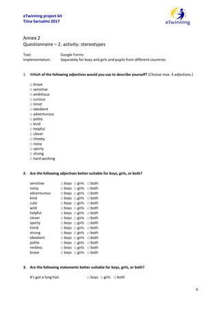 Cross-curricular eTwinning project kit on Gender Equality | PDF