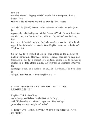 ETYMOLOGY AND PIDGIN AND CREOLE LANGUAGES By PETER MUHLH | PDF