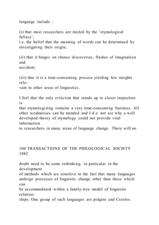 ETYMOLOGY AND PIDGIN AND CREOLE LANGUAGES By PETER MUHLH | PDF