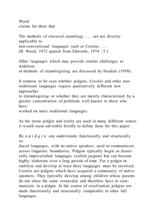 ETYMOLOGY AND PIDGIN AND CREOLE LANGUAGES By PETER MUHLH | PDF