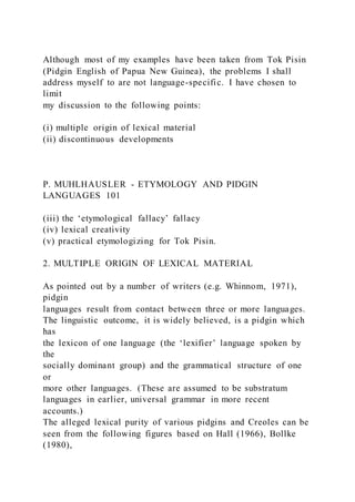 ETYMOLOGY AND PIDGIN AND CREOLE LANGUAGES By PETER MUHLH | PDF