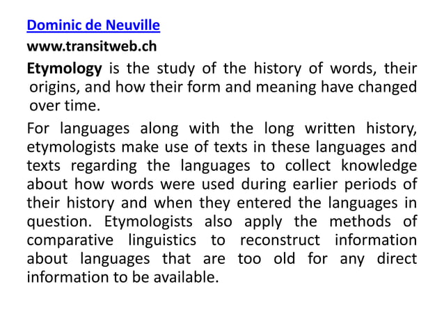 Etymology an overview by Dominic de Neuville | PPTX
