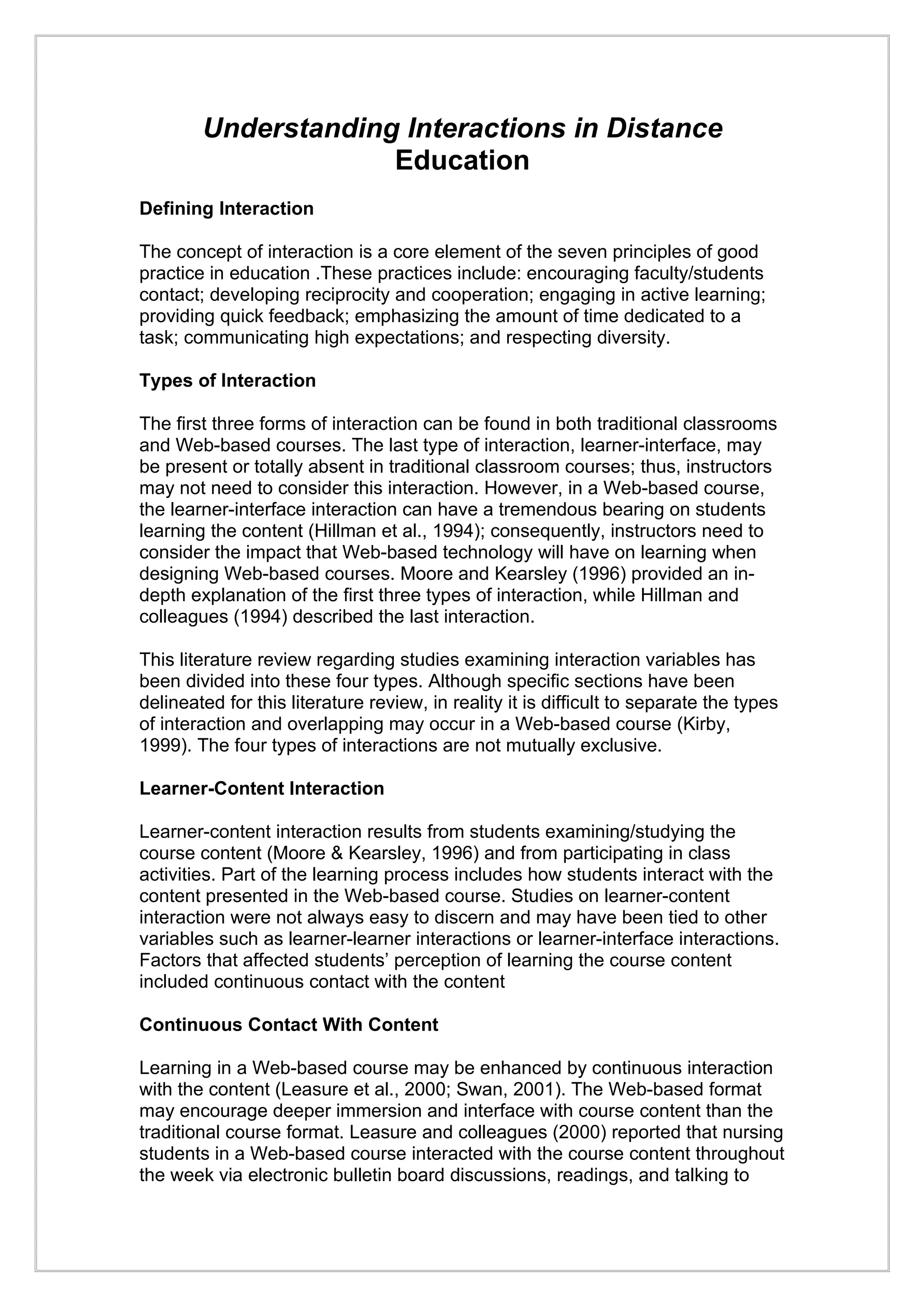 Types of Interactions in Distance Education | DOC