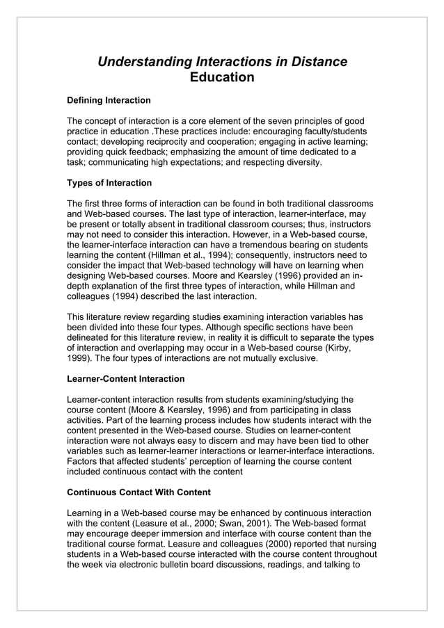Types of Interactions in Distance Education | PDF