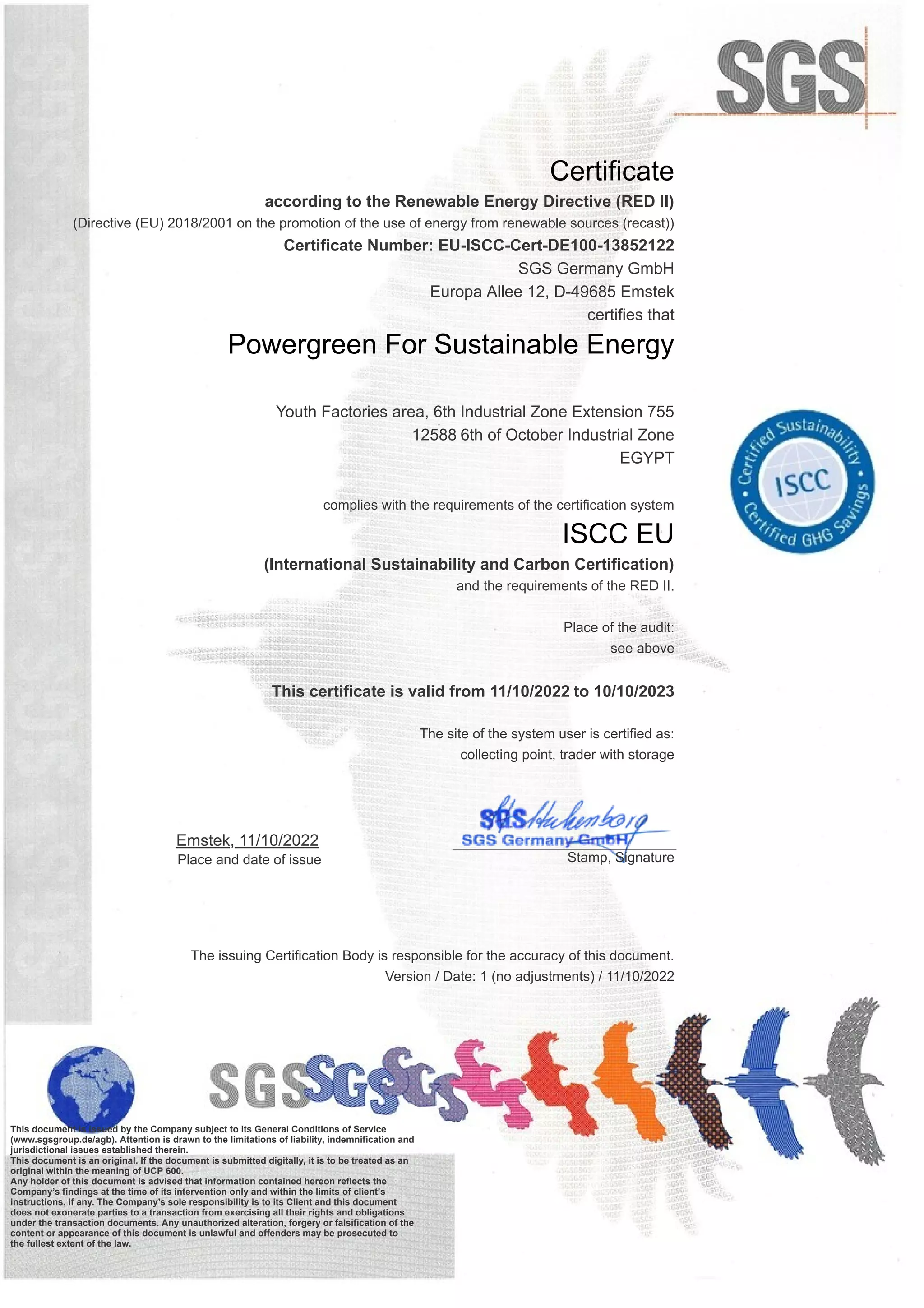 Powergreen for sustainable energy Certificate EU-ISCC-Cert-DE100-13852122.pdf | Business ...