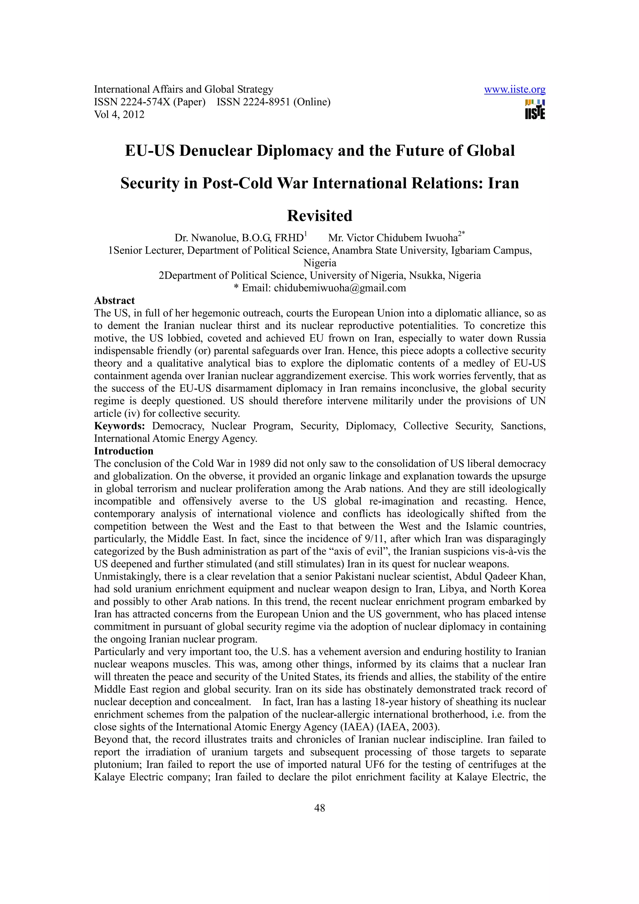 Eu us denuclear diplomacy and the future of global security in post ...