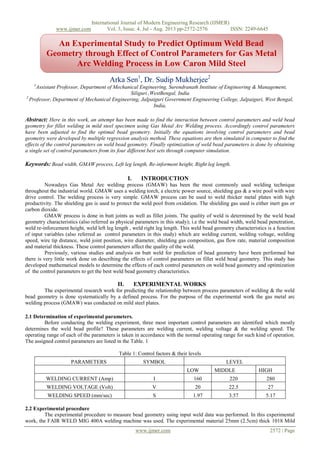 An Experimental Study to Predict Optimum Weld Bead Geometry through Effect of Control Parameters ...