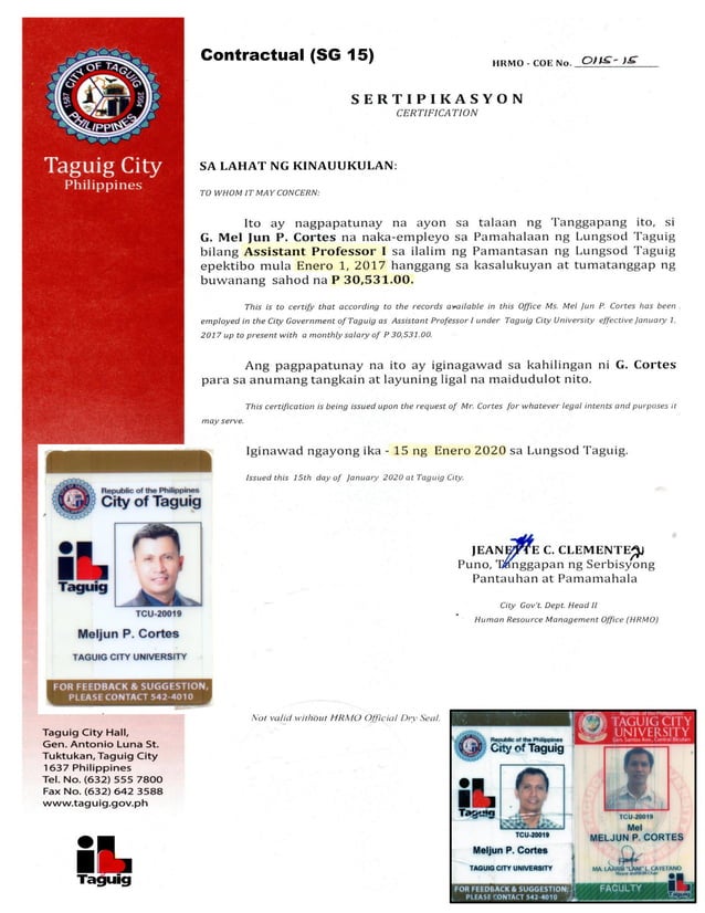 TCU Certificate of Employment 2020 | PDF