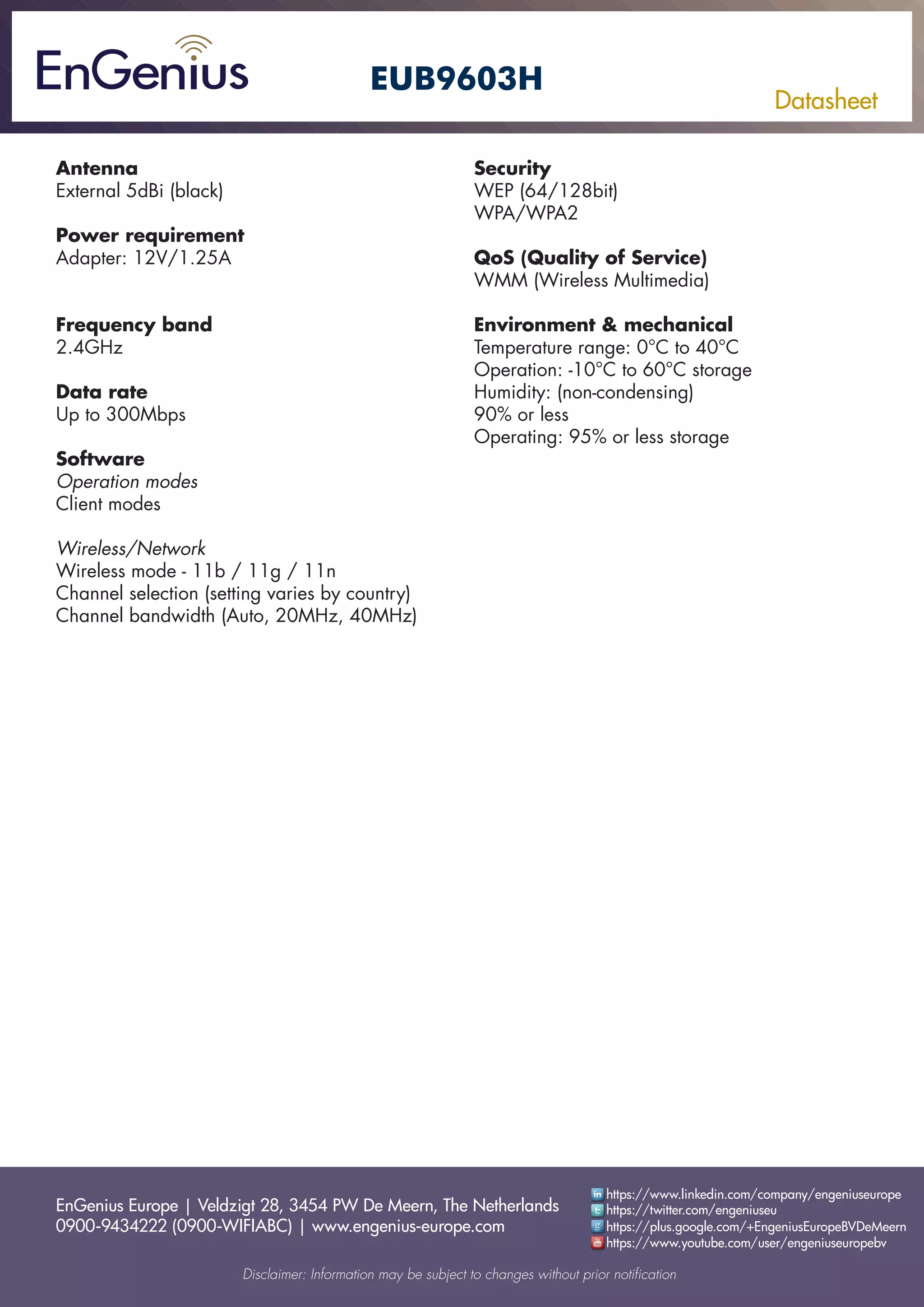 Datasheet EnGenius EUB9603H | PDF