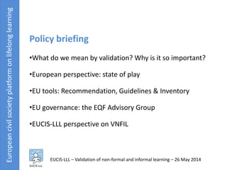 European perspective on the Validation of non-formal and informal learning | PDF