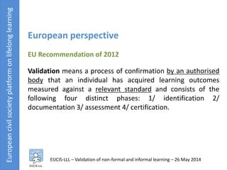 European perspective on the Validation of non-formal and informal learning | PDF