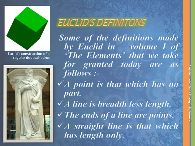 Euclid and his contribution in development of math | PPTX | Physics ...