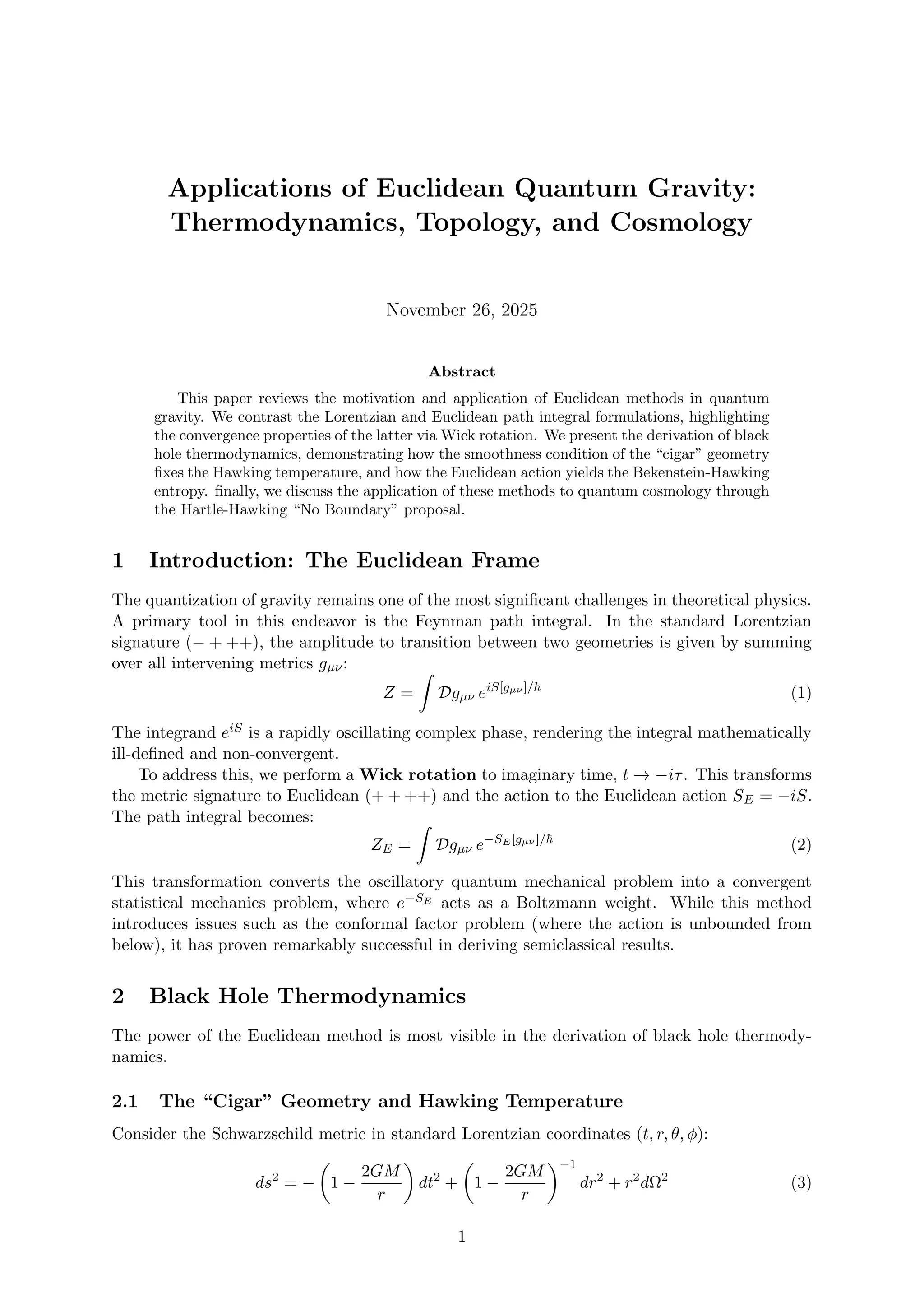 Applications of Euclidean Quantum Gravity | PDF
