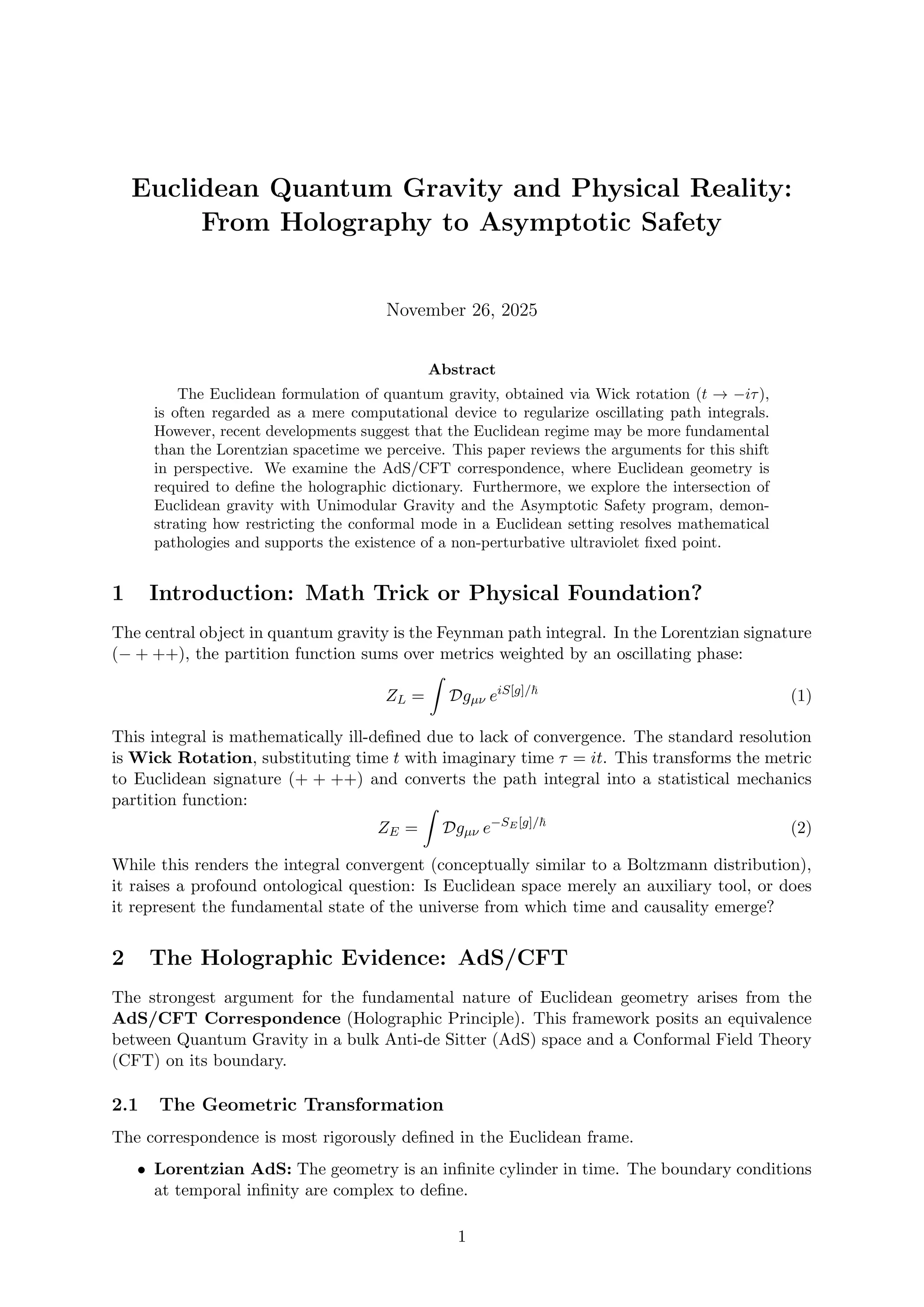 Euclidean Quantum Gravity and Physical Reality | PDF