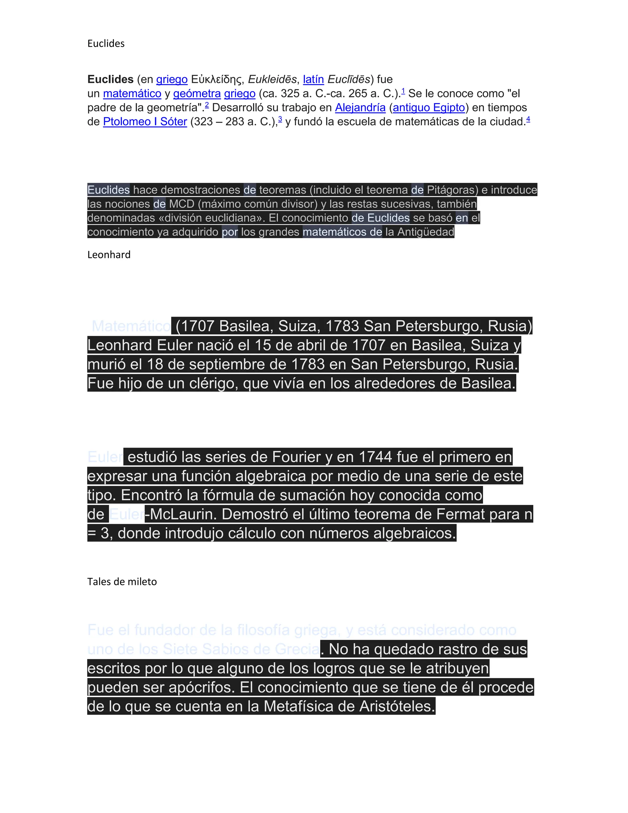 Euclides.filosofos sobre la historia matematicos | DOCX