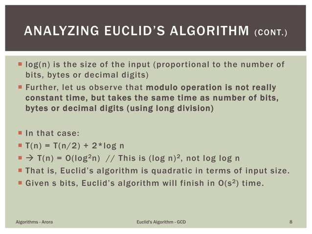 Euclid S Algorithm For Greatest Common Divisor Time Complexity Analysis