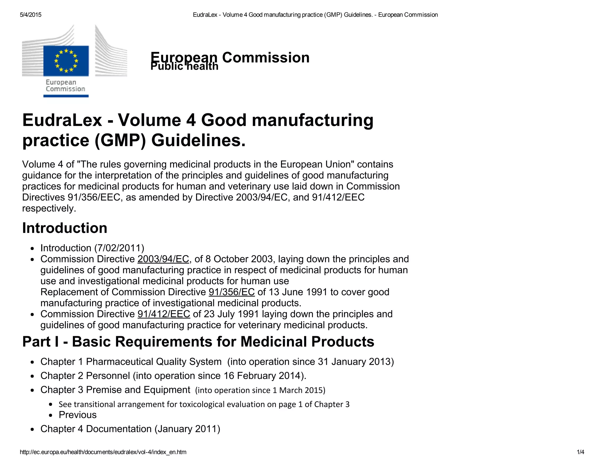 Eudra lex volume 4 good manufacturing practice (gmp) guidelines | PDF