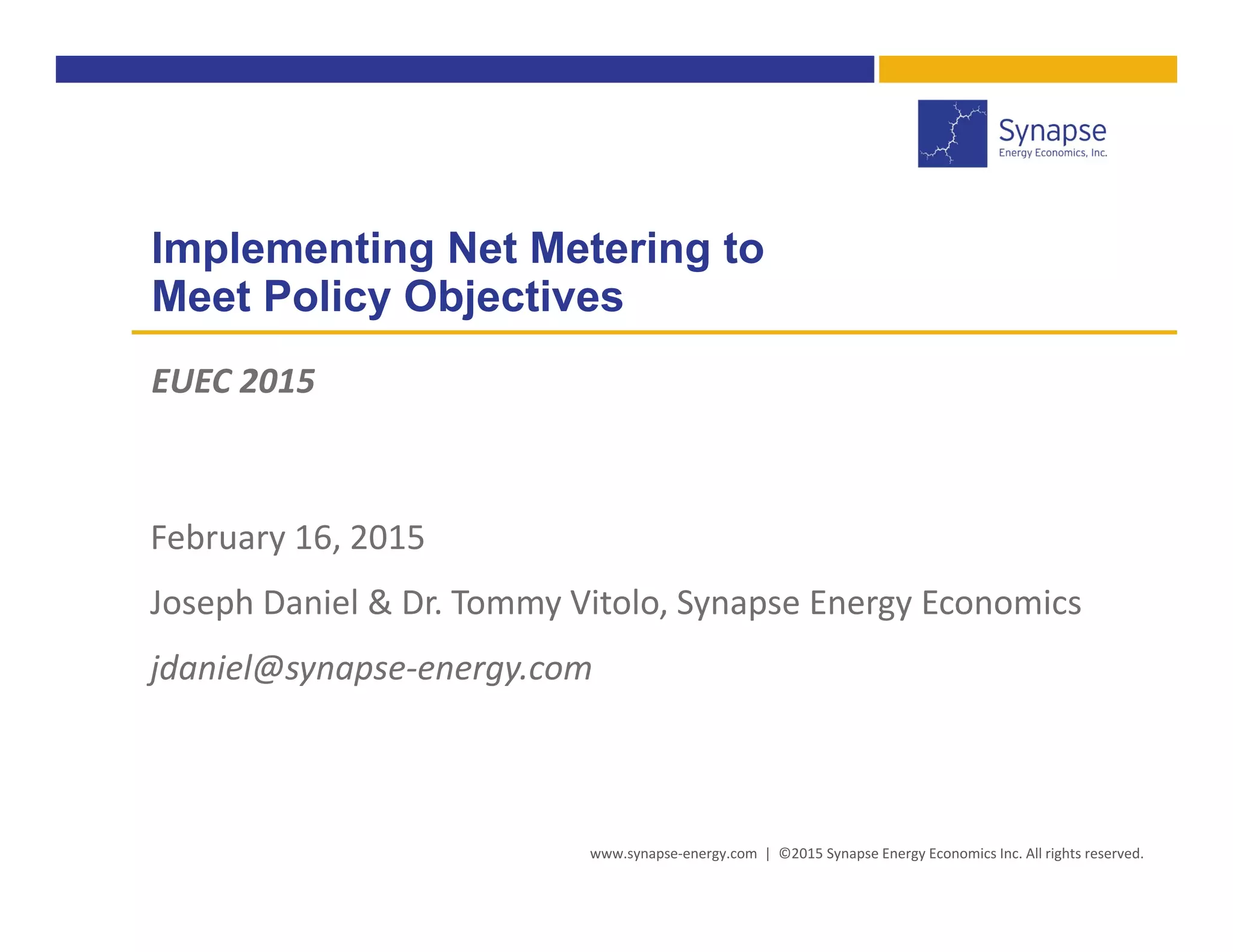 Euec2015 joseph daniel net metering | PPT