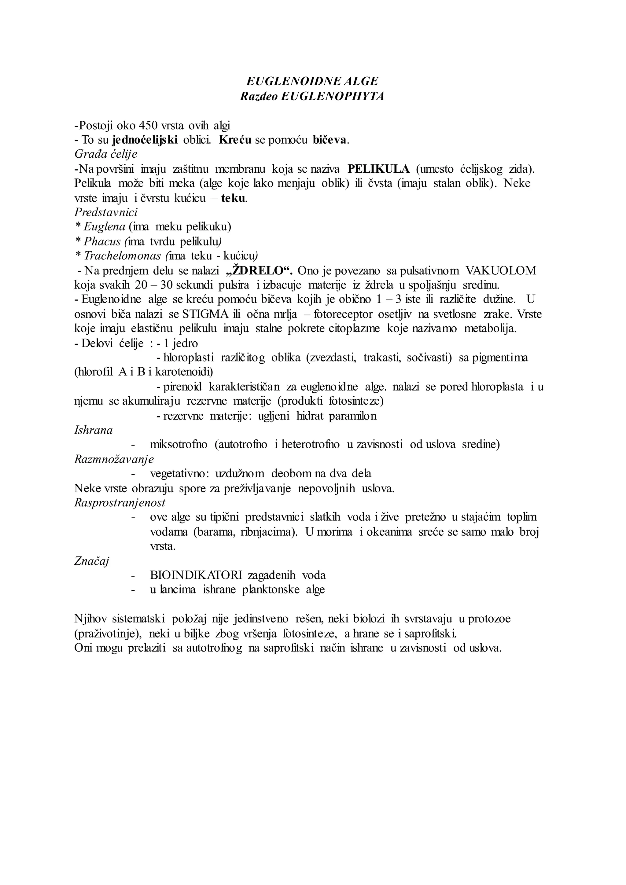 Euglenoidne alge | DOCX