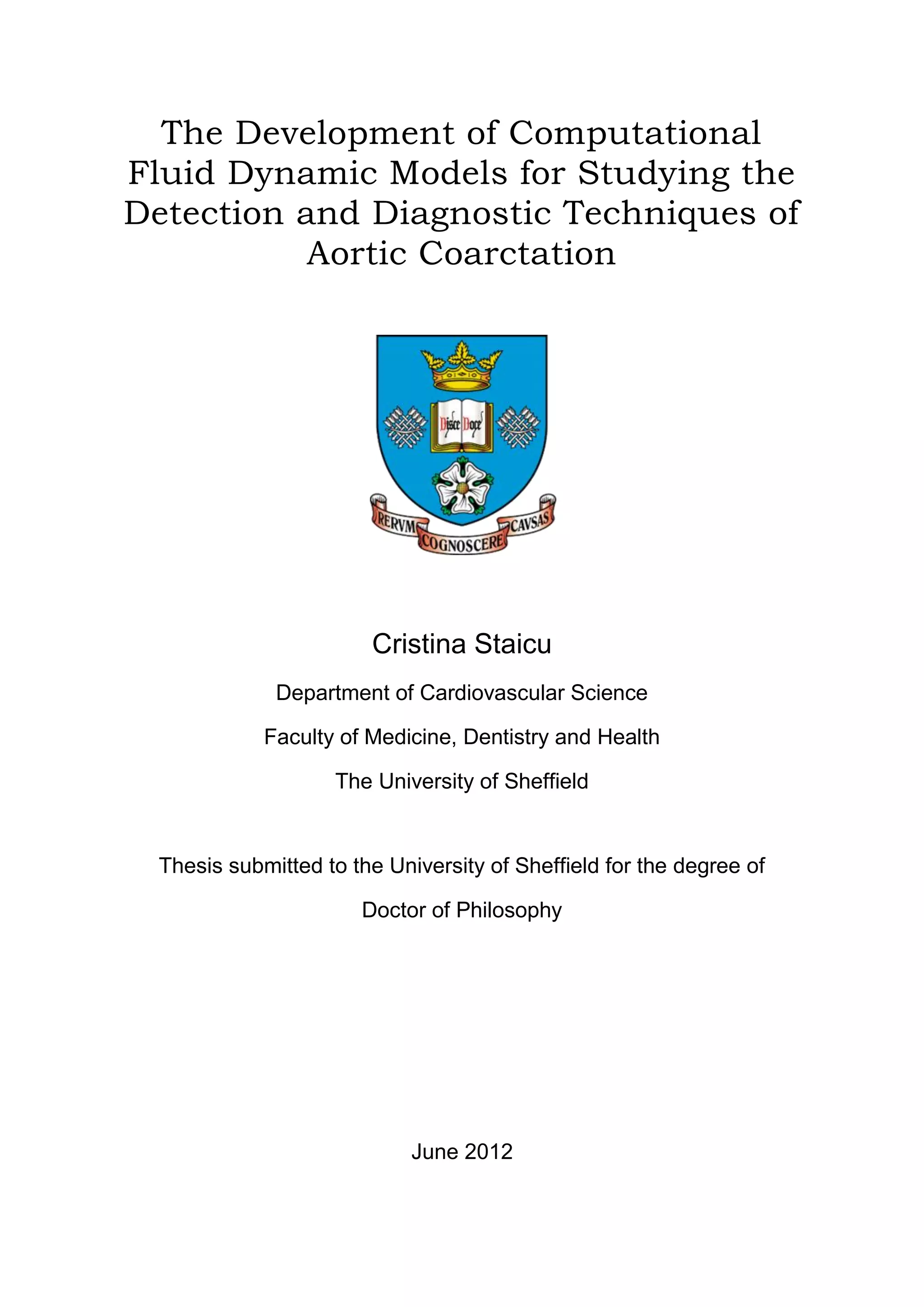 The Development of Computational Fluid Dynamic Models for Studying the Detection and Diagnostic ...