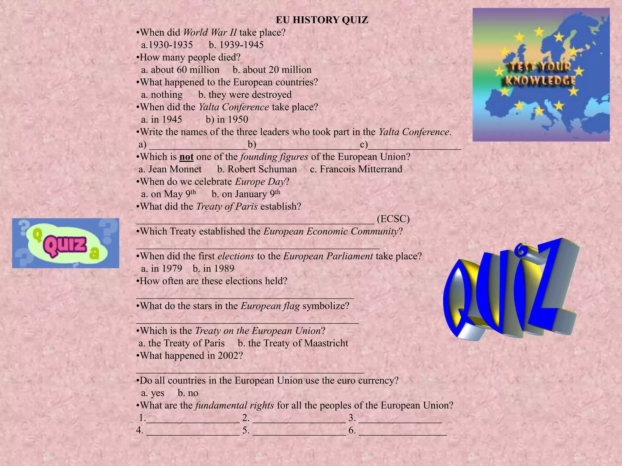 EU history worksheet | PPTX