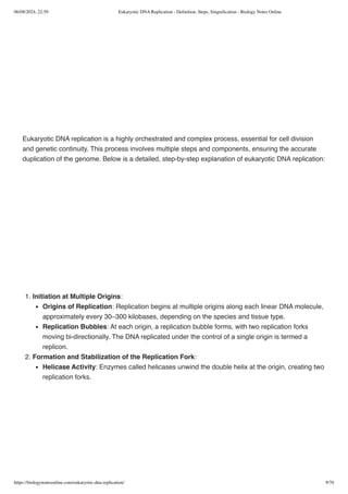 Eukaryotic DNA Replication - Definition, Steps, Singnification ...