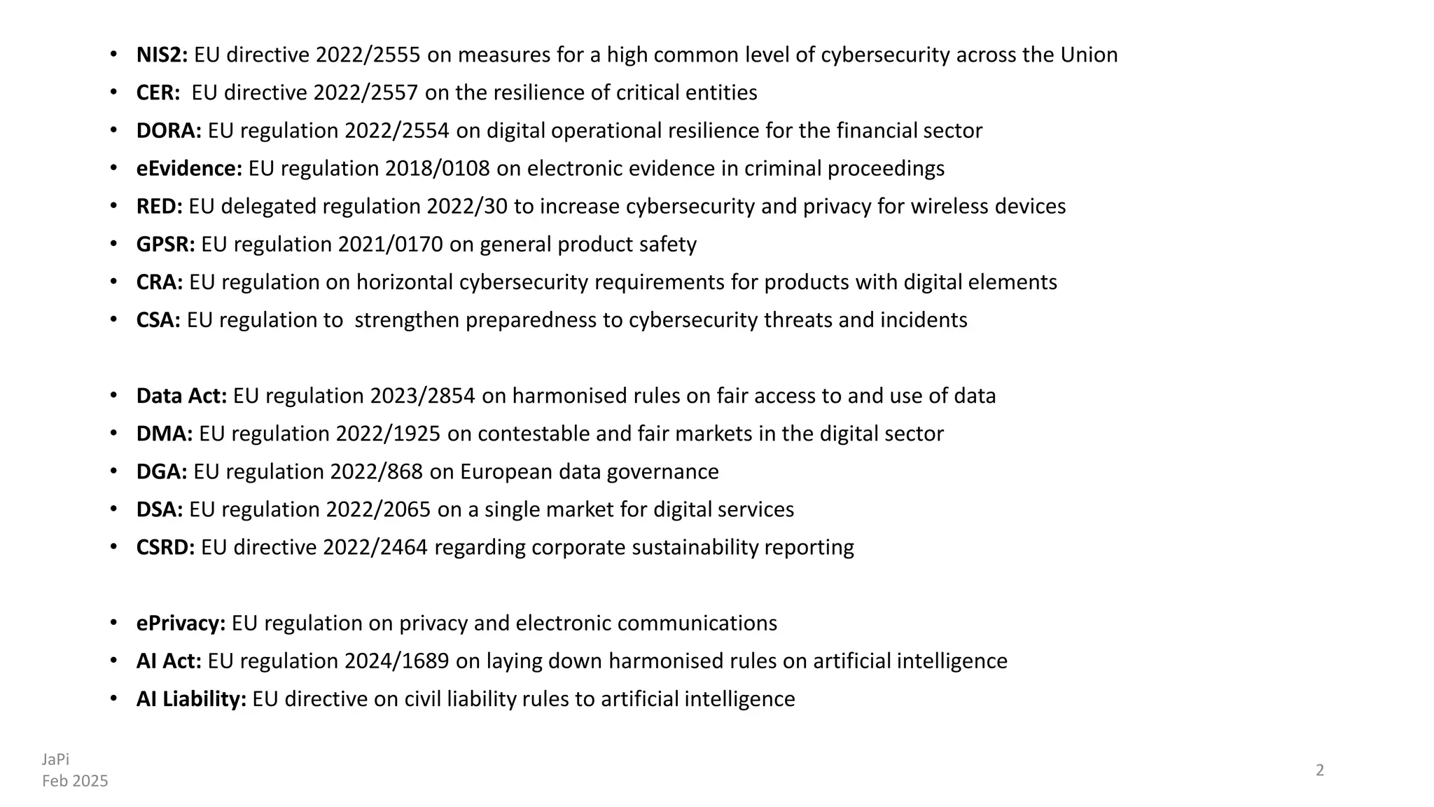Map of security related EU legislations. | PDF