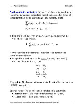 Euler lagrange equations of motion mit-holonomic constraints_lecture7 | PDF