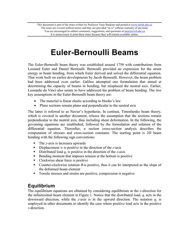 Euler bernoulli beams | PDF