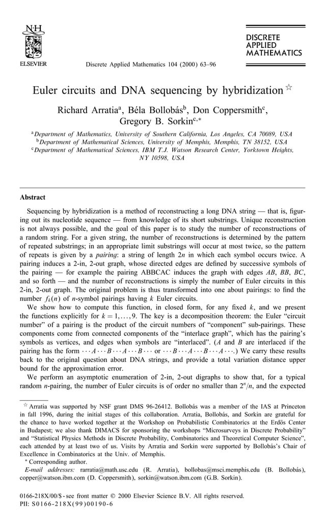 Euler circuits and dna sequencing by hybridization | PDF