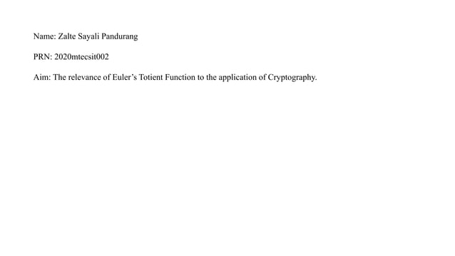 Eulers totient | PPTX | Technology & Computing