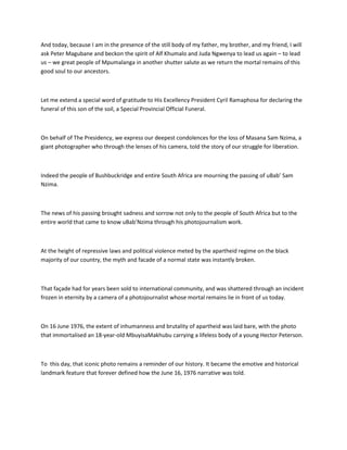 Eulogy by Deputy President David Mabuza at the special provincial ...