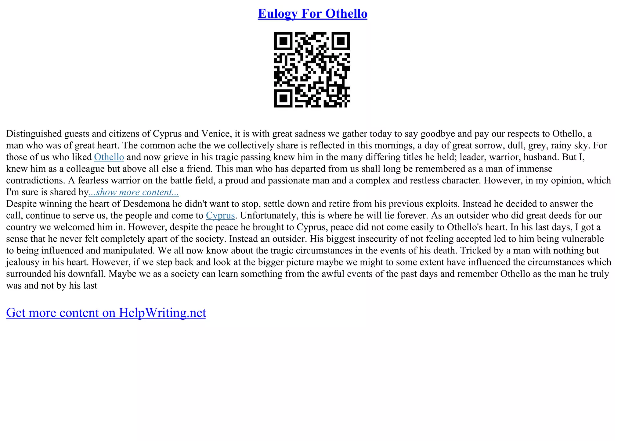 Eulogy For Othello | PDF