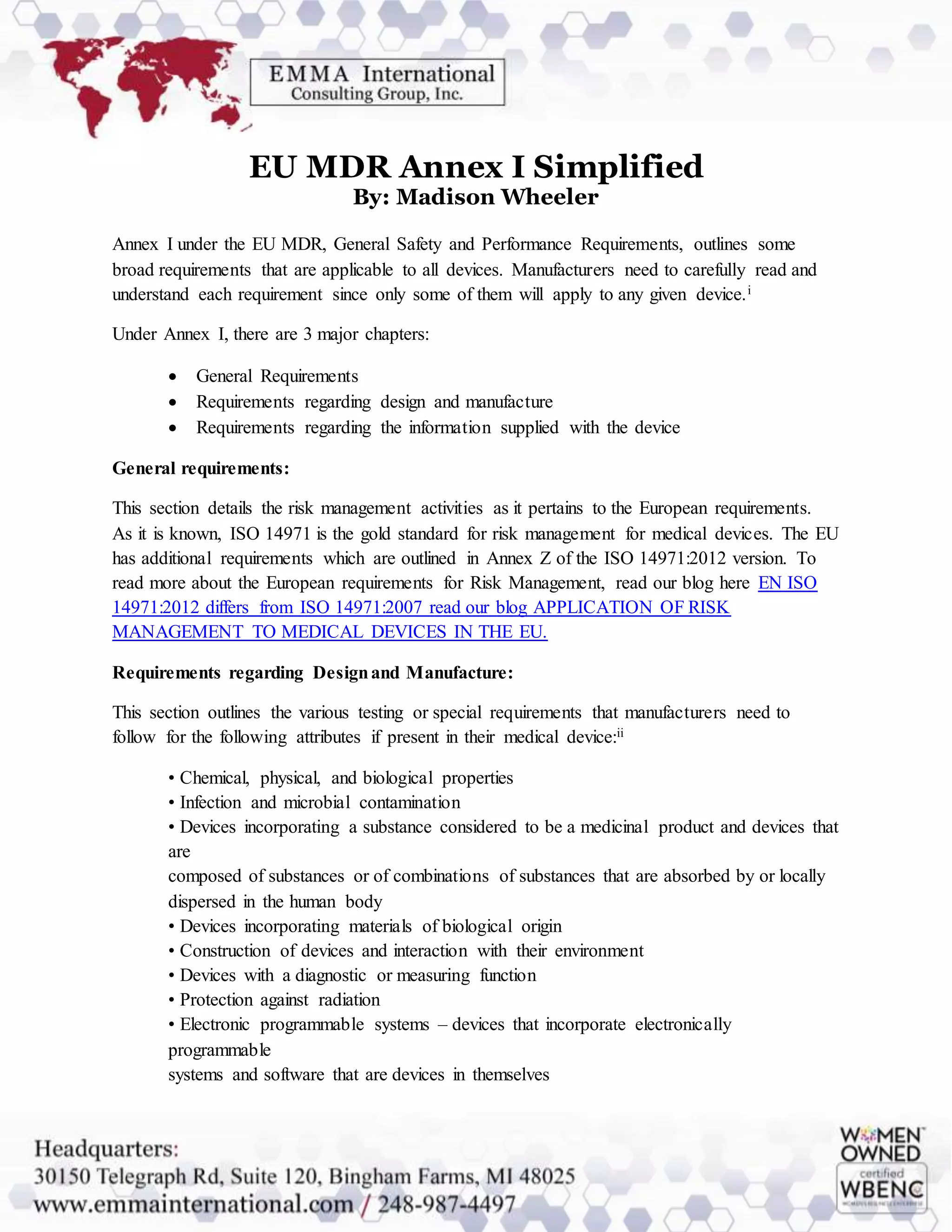 EU MDR Annex I Simplified | PDF EU MDR Annex I Simplified | PDF