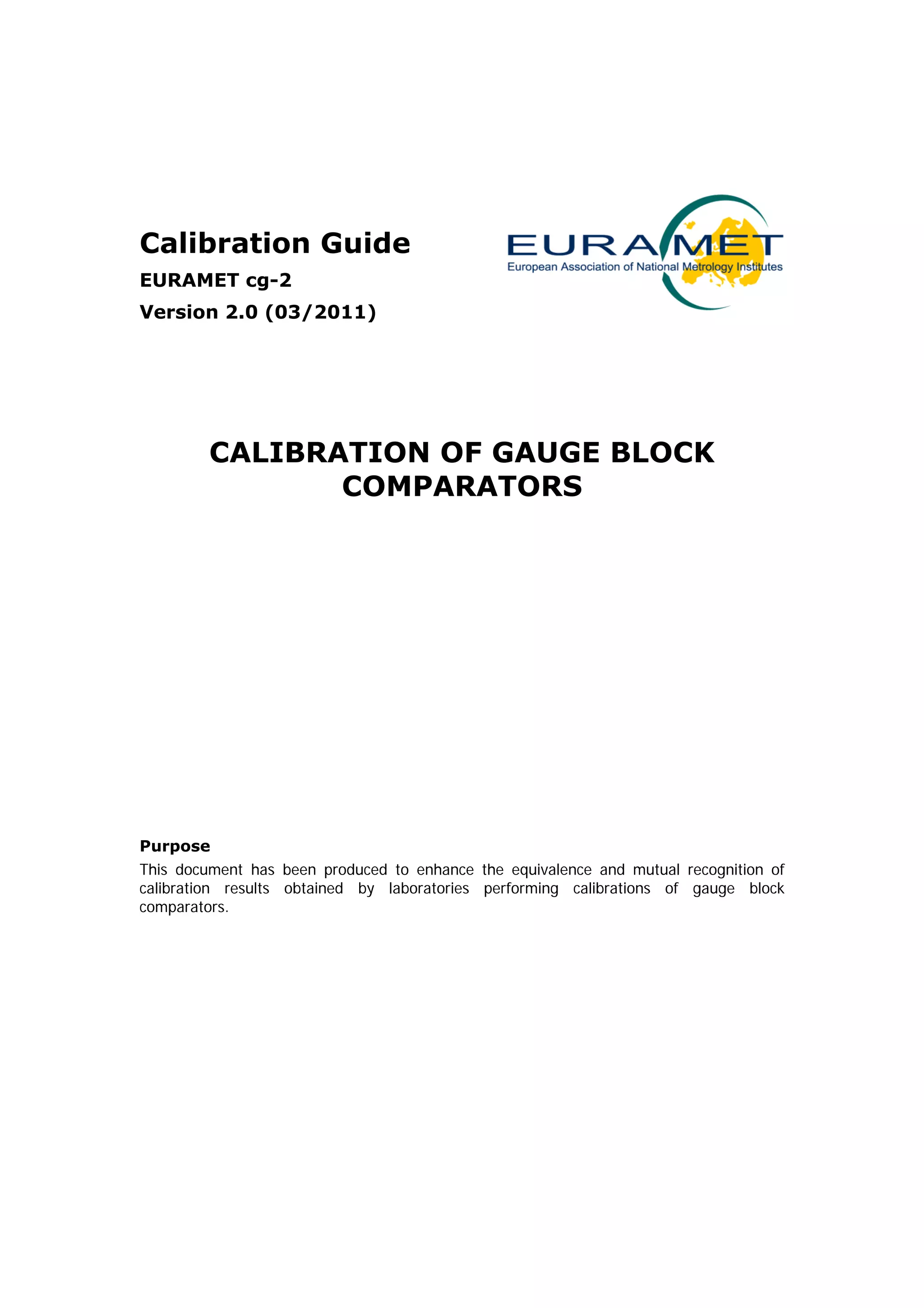 Euramet cg 2-_v_2.0_calibration_of_gauge_block_comparators | PDF