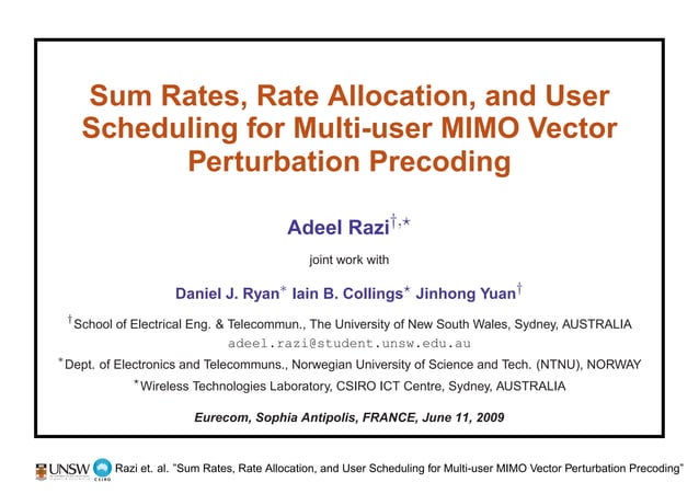 Multiuser MIMO Vector Perturbation Precoding | PPT
