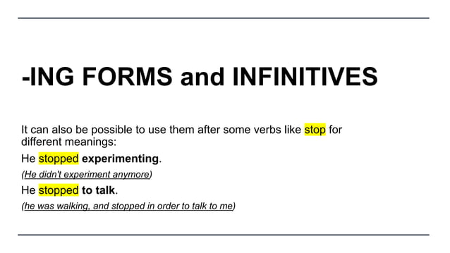 Ing forms and infinitives studente liceo | PPT