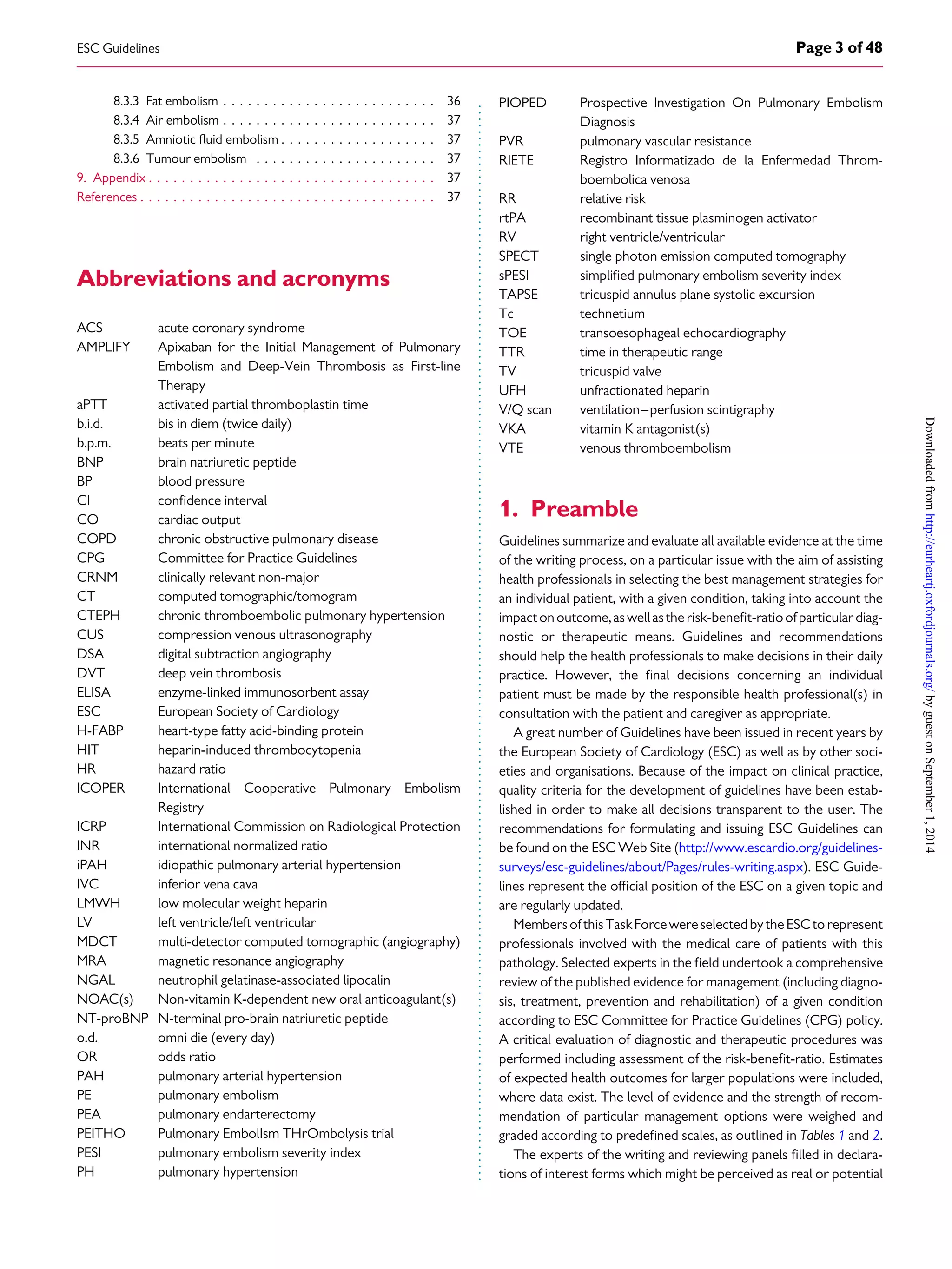 Eur heart j 2014 esc guidelines on the diagnosis and management of acute pulmonary embolism | PDF