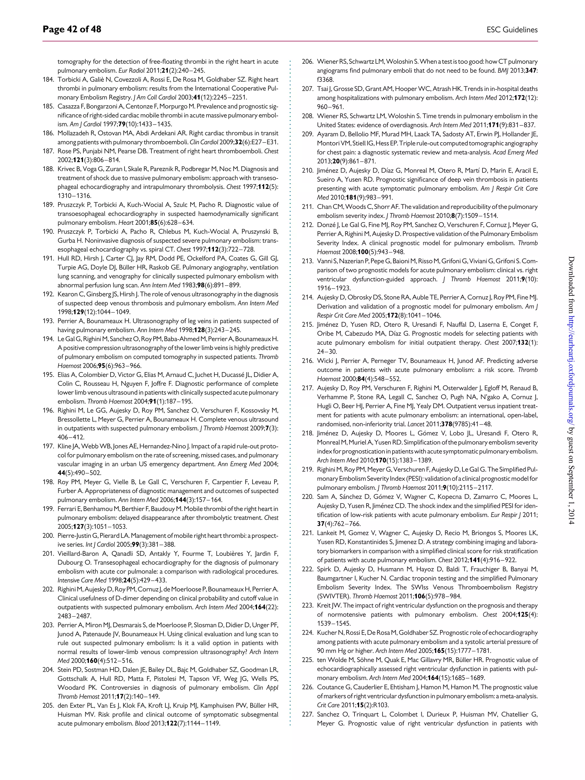 Eur heart j 2014 esc guidelines on the diagnosis and management of acute pulmonary embolism | PDF