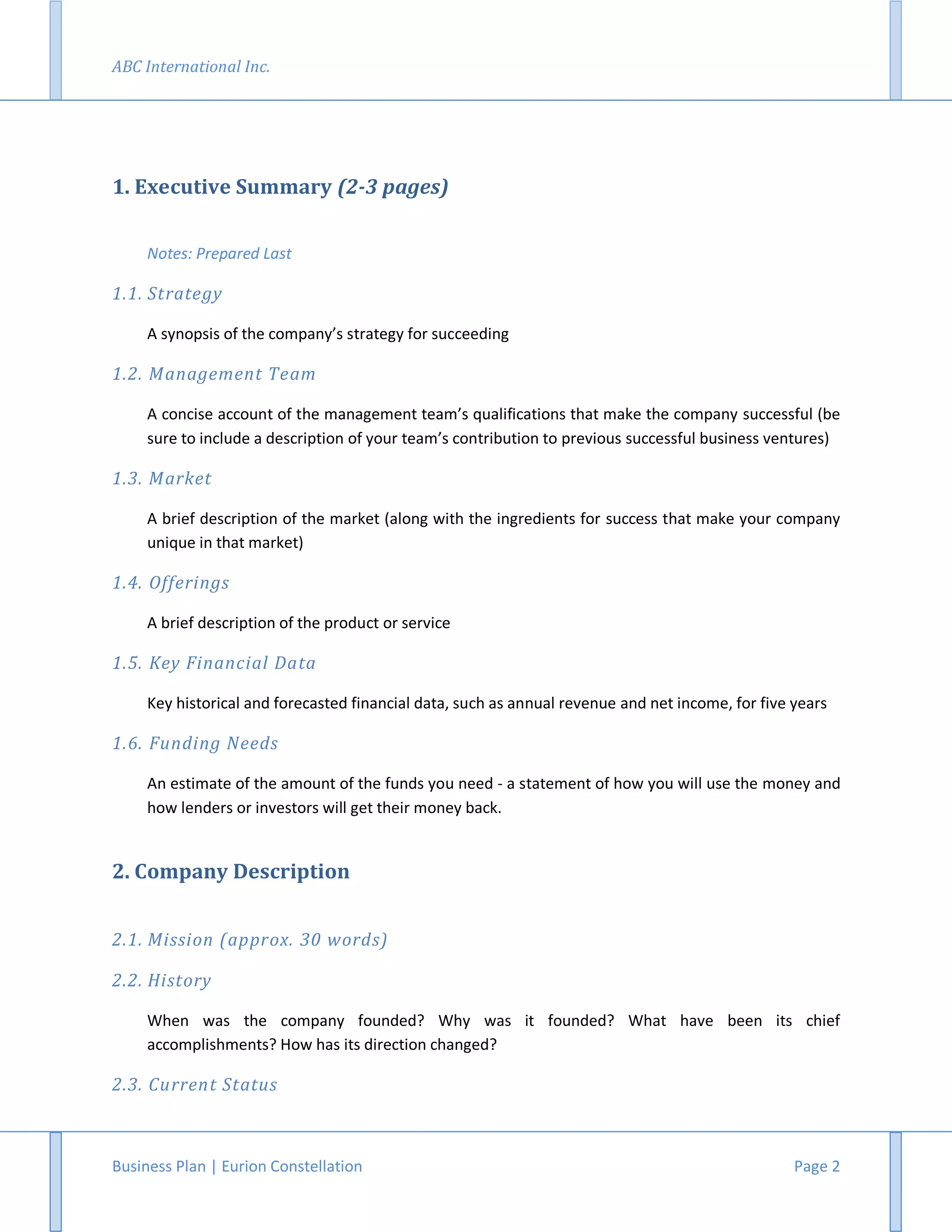 Eurion - Sample business plan | PDF