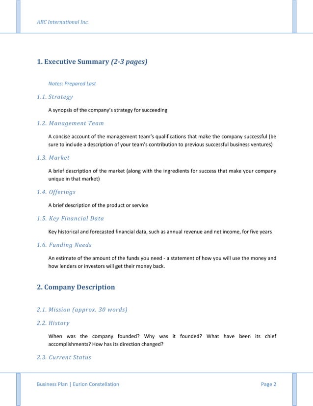 Eurion - Sample business plan | PDF