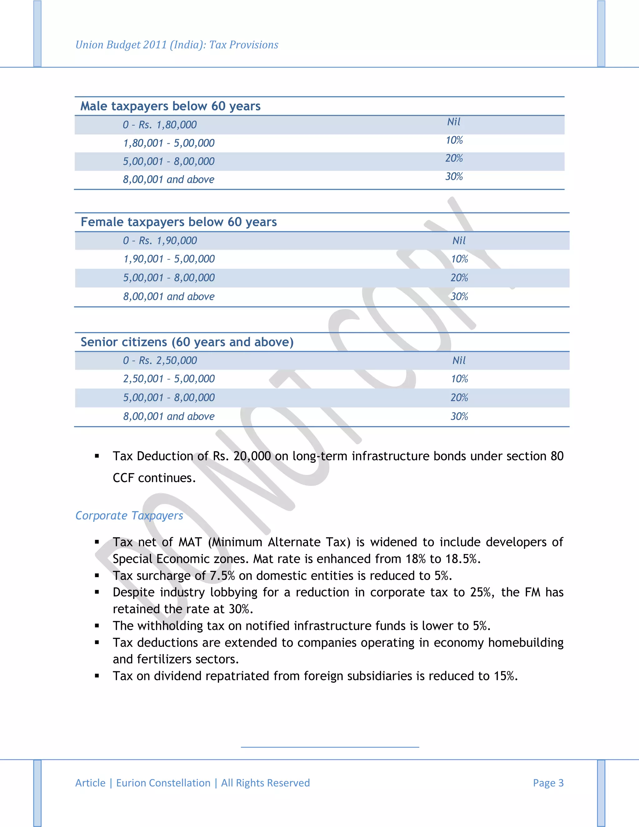 Eurion - Union Budget 2011 (India) | PDF