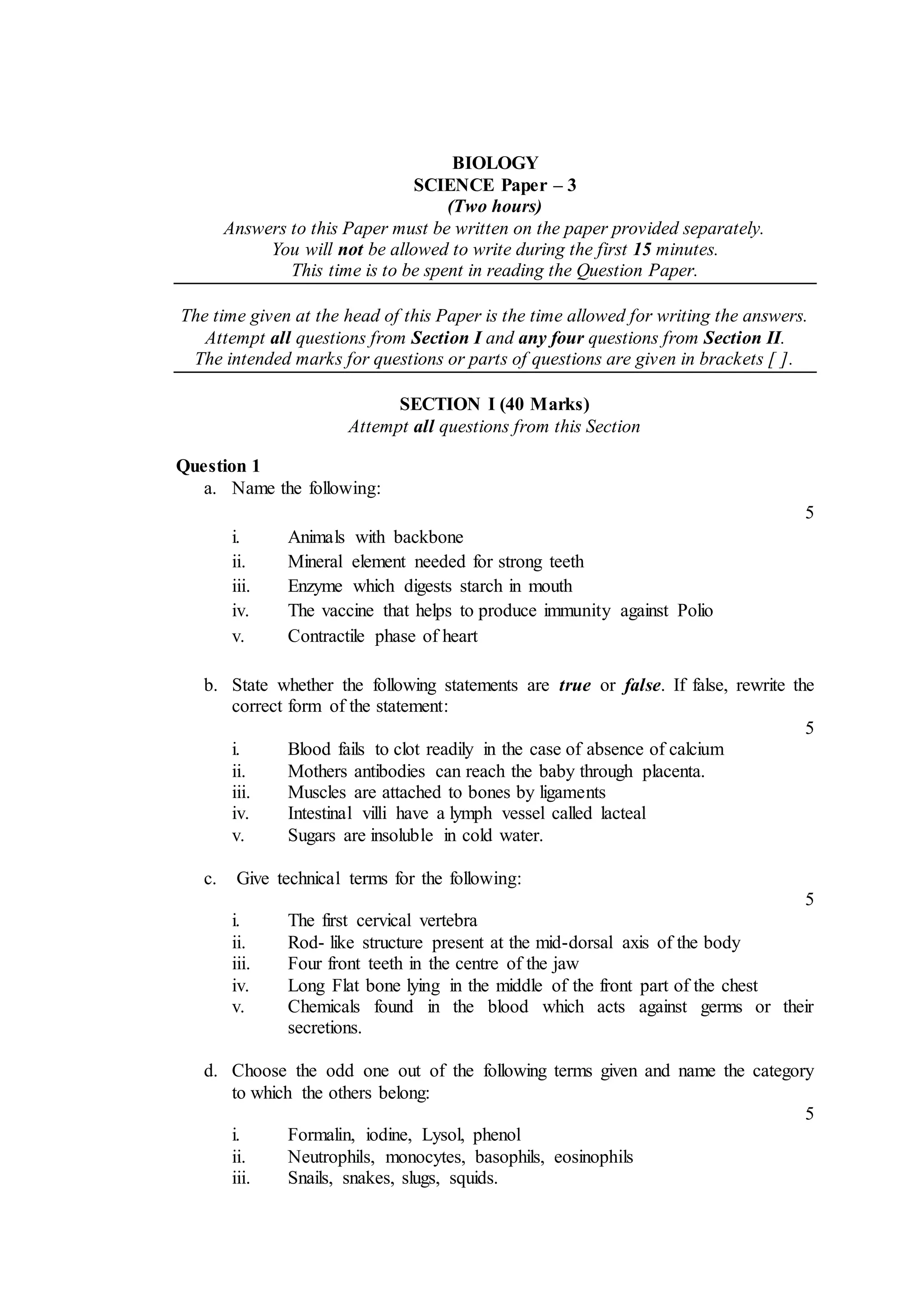 ICSE 9th Biology full portion paper | DOCX