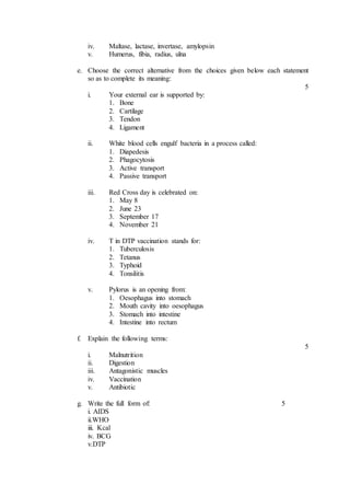 ICSE 9th Biology full portion paper | DOCX