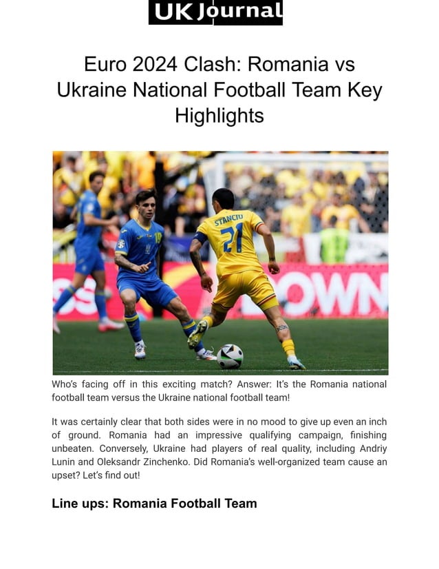 Euro 2024 Clash Romania vs Ukraine National Football Team Key ...