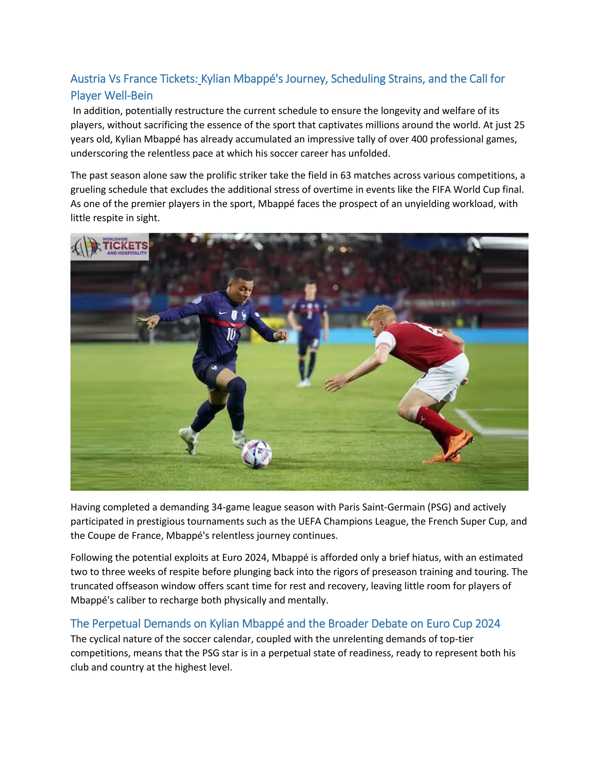 Euro 2024 Tickets Kylian Mbappé Expresses Concerns over Lengthening and ...