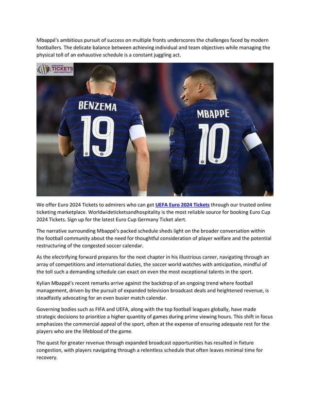 Euro 2024 Tickets Kylian Mbappé Expresses Concerns over Lengthening and ...