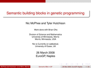 Semantic building blocks in genetic programming | PDF