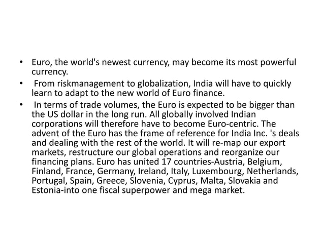 Euro issues | PPTX | Currencies | Economy